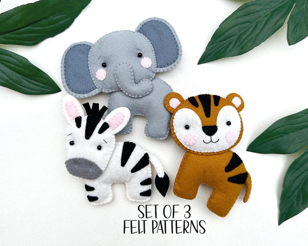 Set of 3 Jungle Animals Felt PATTERN Pdf . Zebra Tiger Elephant Pattern ...
