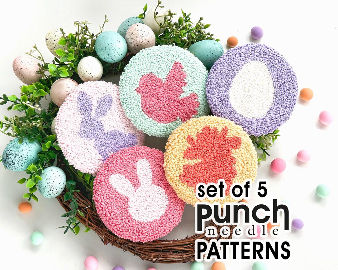 Simple Easter Punch Needle PATTERN 5 in 1 . Easter Car Coasters Bunny ...