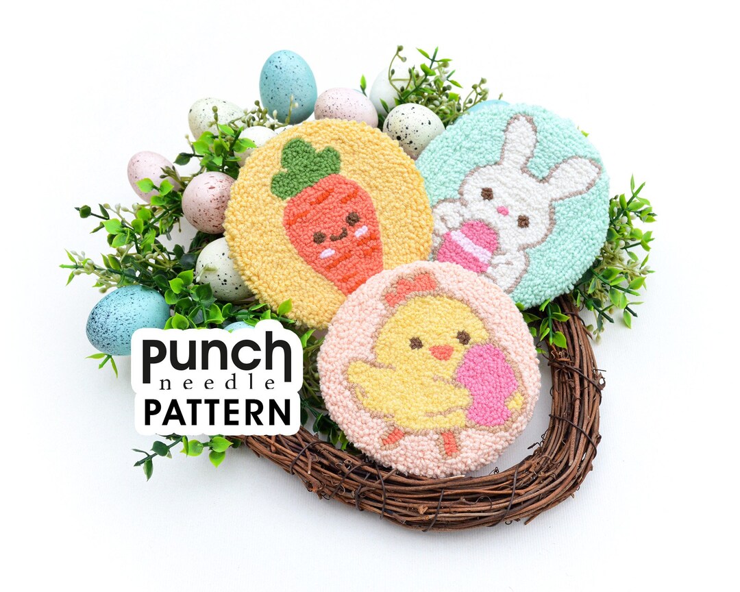 Easter Punch Needle PATTERN 3 in 1 . Easter Coasters Bunny Chicken ...