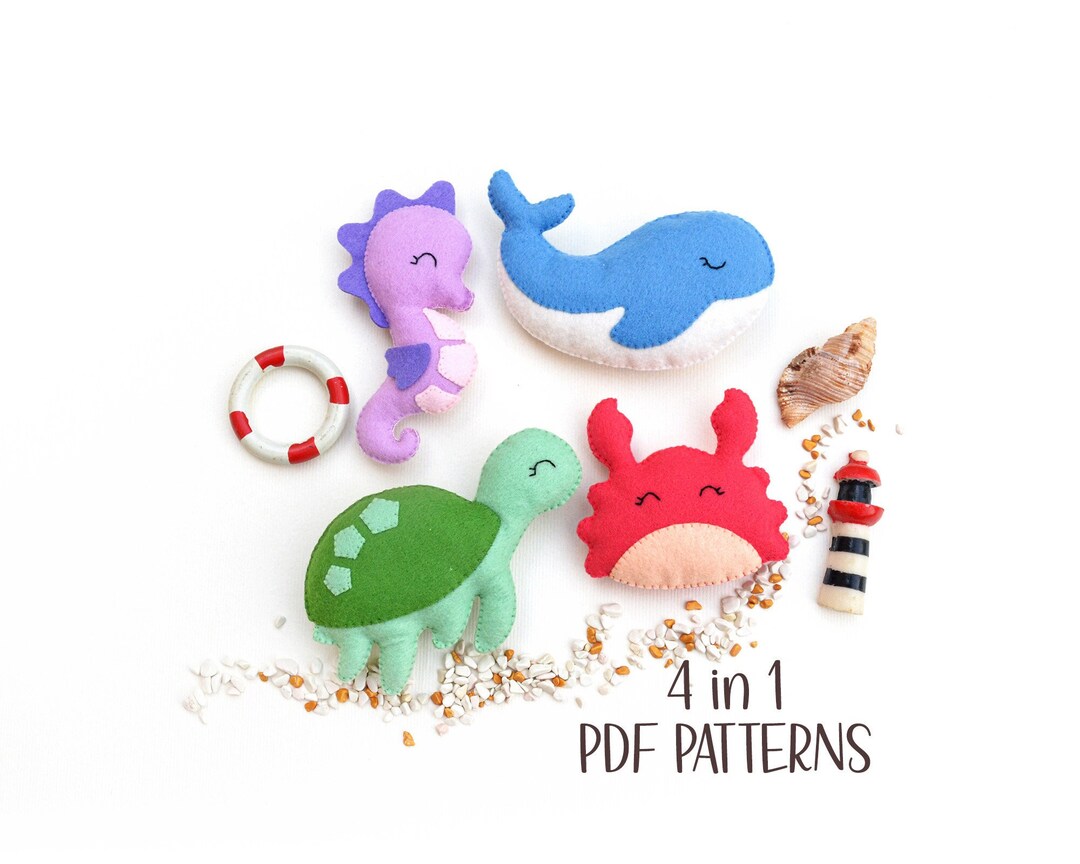 Sea Creatures Felt PATTERN Pdf . Whale Crab Turtle Sea Horse Sewing ...