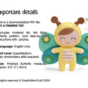 Butterfly Doll Felt PATTERN Pdf . Baby Mobile Felt Animals Sewing ...