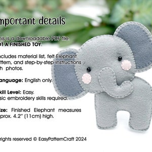Felt Elephant PATTERN Pdf . Safari Baby Mobile . Jungle Nursery Decor ...