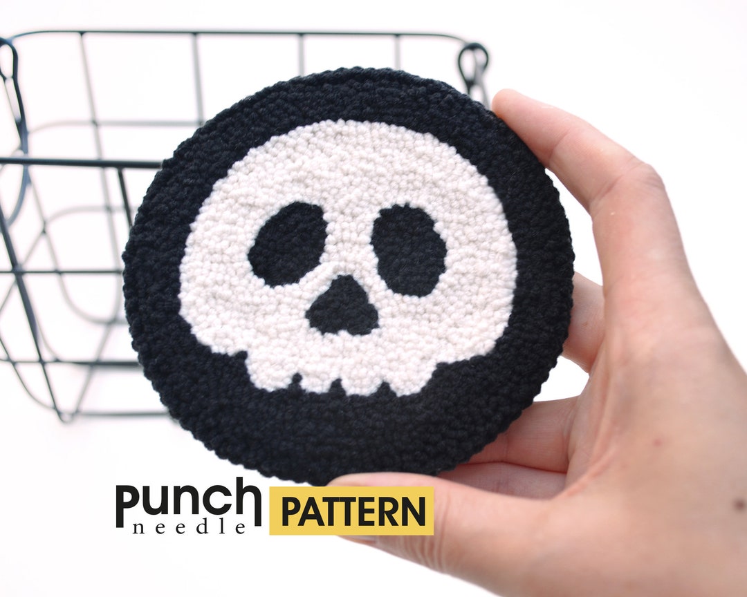 Skull Punch Needle PATTERN Pdf . Halloween Car Cup Coaster Pattern ...
