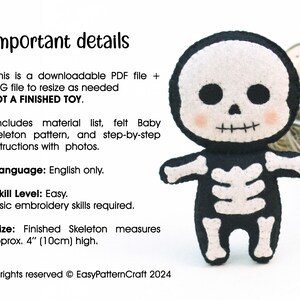Skeleton Felt Doll PATTERN Pdf Png . Halloween Plushie Sewing Pattern ...