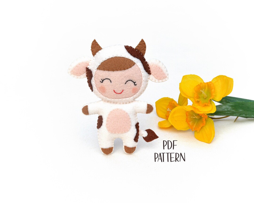 Baby Cow Felt PATTERN Pdf . Felt Plush Pattern . Farm Animals Pocket ...