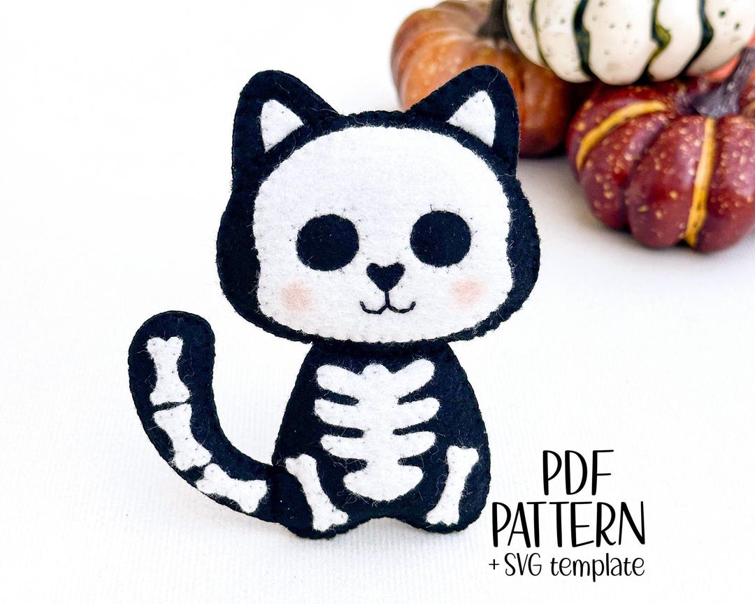 Skeleton Cat Felt PATTERN Pdf . Halloween Cat Felt Ornament Pattern ...