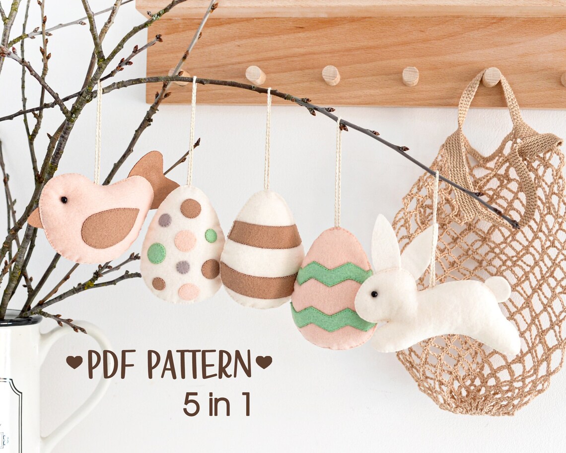 Easter Decor Felt Ornaments PDF Pattern Set of 5 . Easter - Etsy