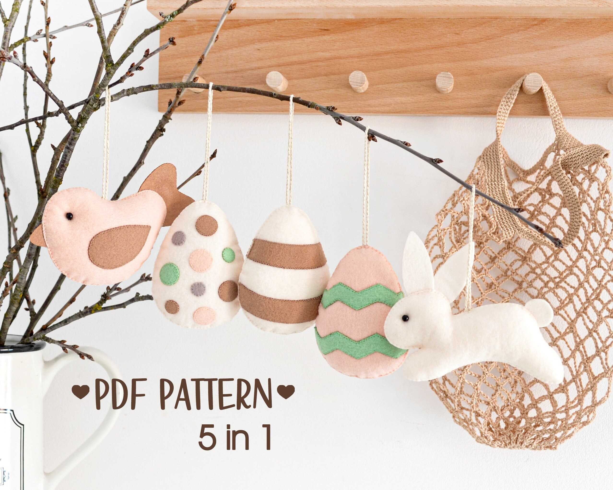 Easter Decor Felt Ornaments PDF Pattern Set of 5 . Easter - Etsy