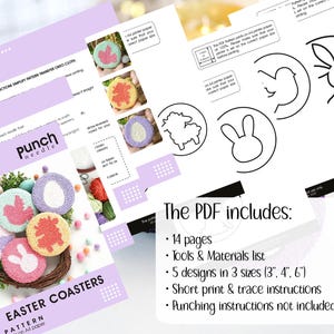 Simple Easter Punch Needle PATTERN 5 in 1 . Easter Car Coasters Bunny ...