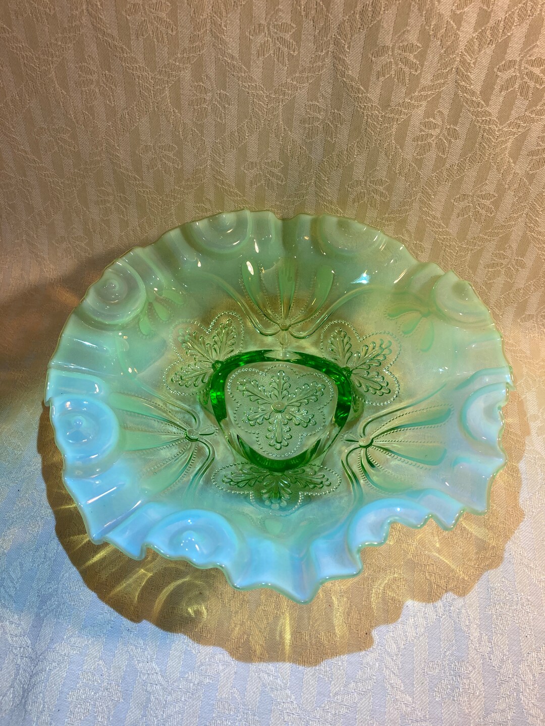Vintage Opalescent (vaseline Glass) With Loop Details Jefferson Bowl ...