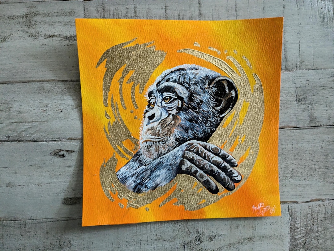 Chimpanzee Monkey Chimp Acrylic Painting Original Art Mixed Media With ...