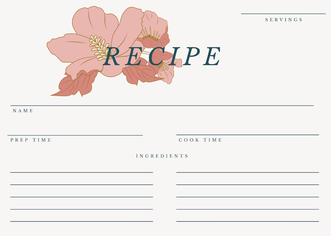 Pink Floral Recipe Cards - Etsy