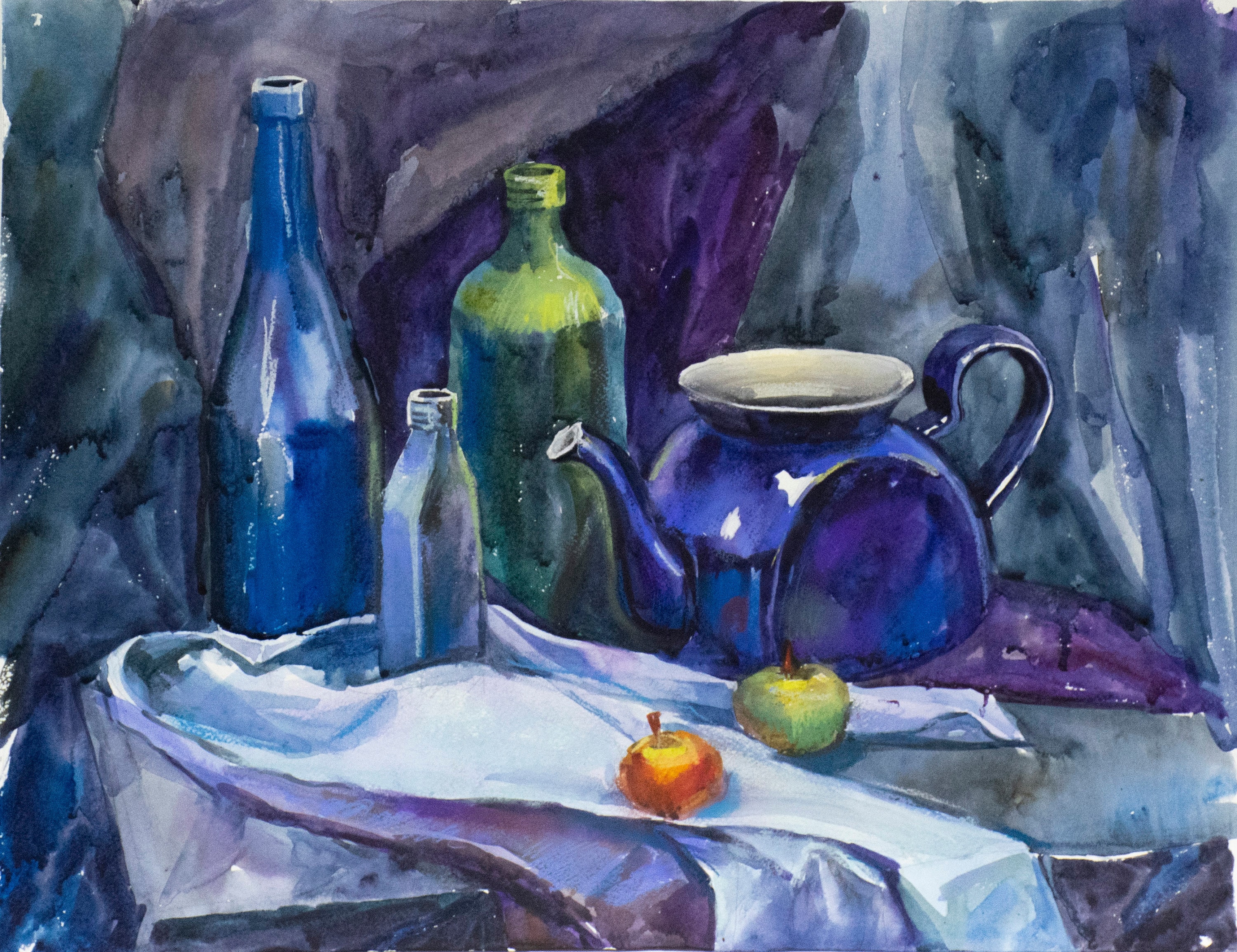 Digital Print Watercolor Painting blue still Life Original | Etsy