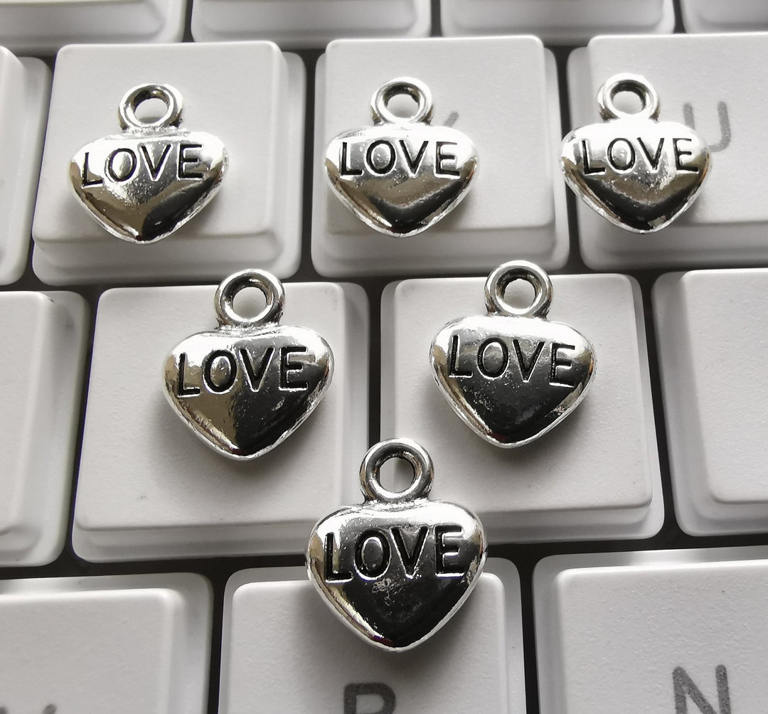 30 or 50pcs Double Sided Heart-shaped Love Charms, Antique Silver Heart ...