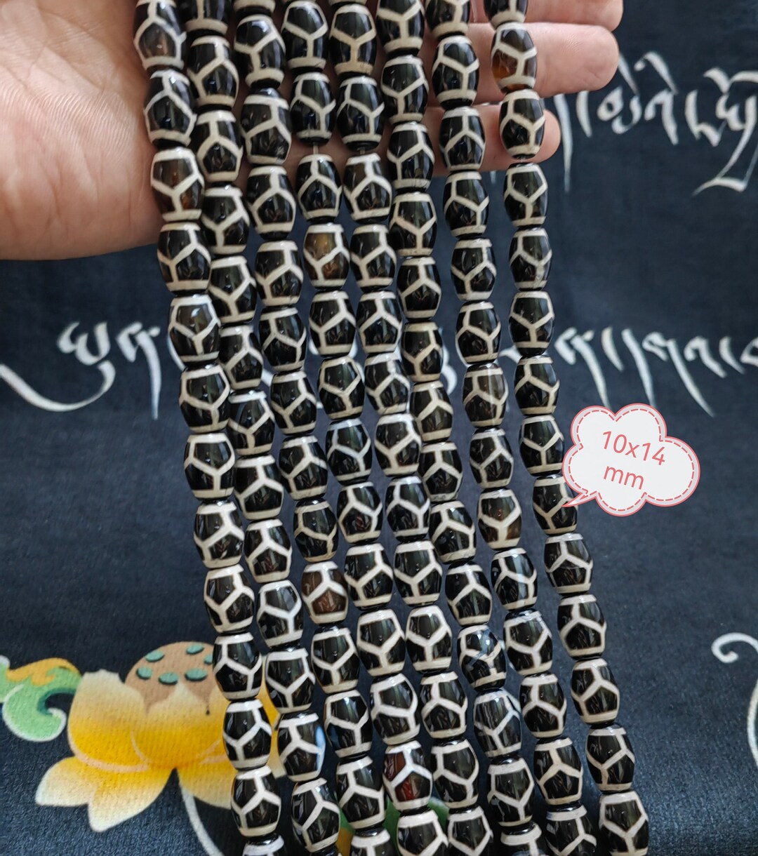 1 Full Strand (25pcs) Black White Tibetan Agate Dzi Beads, 10x13mm Oval ...