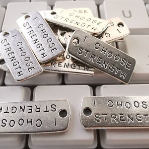 30pcs Double Sided "i CHOOSE Strength" Charms, 9x21mm Antique Silver ...