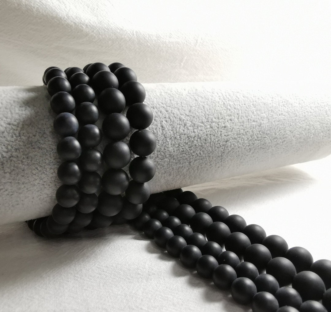 1 Full Strand Matte Black Agate Round Beads, 6/ 8/ 10mm Gemstone Round ...