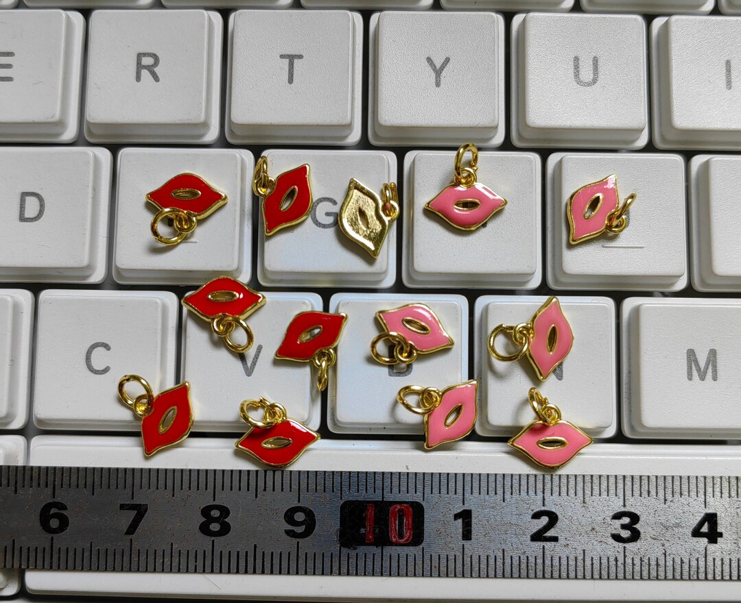 8x10mm Enamel Lips Charms, Mini Gold Kissing Charms, Metal Lips Charms ...
