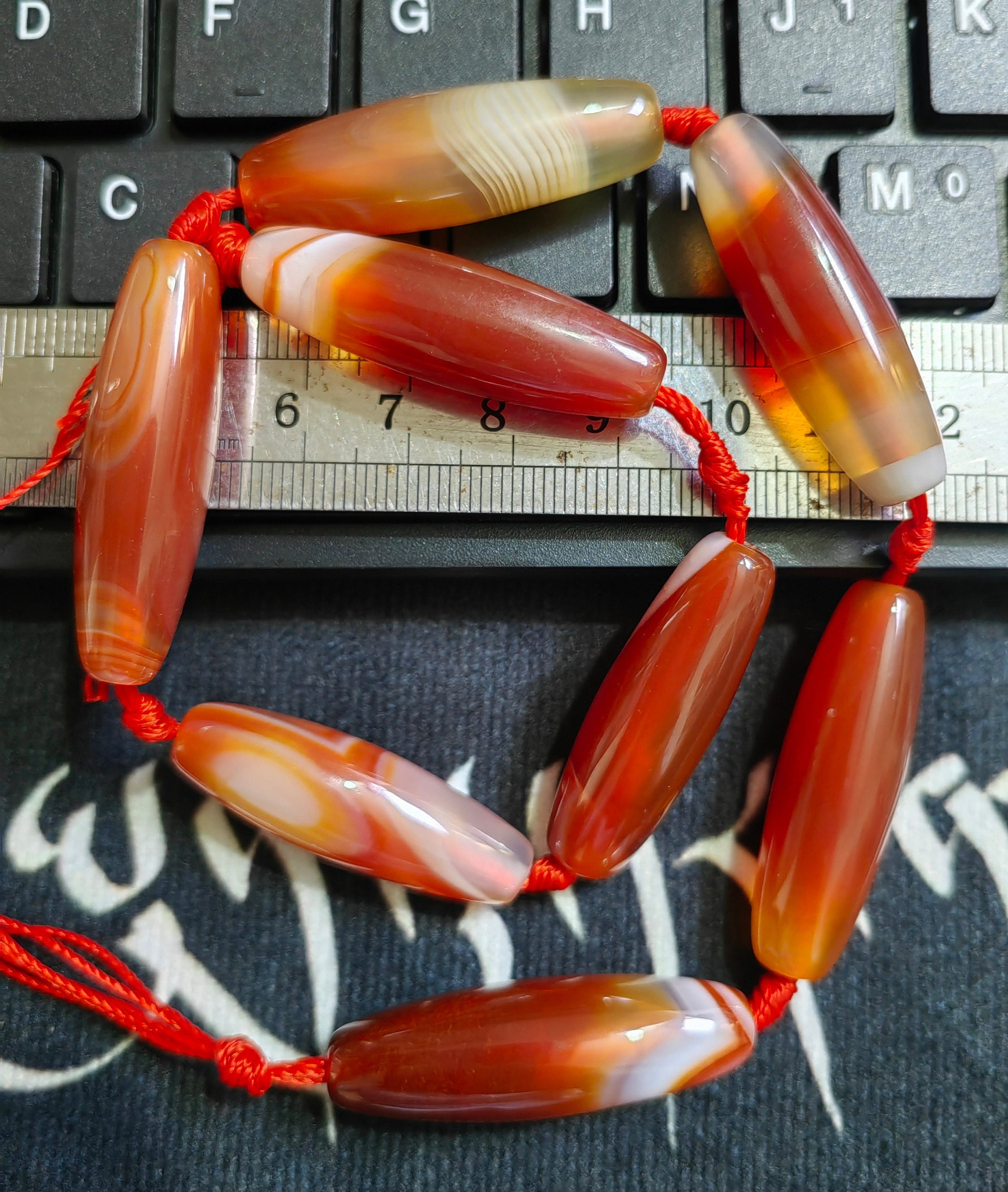 1 Full Strand Smooth Tibetan Agate Beads, 10x39mm Multicolor Barrel ...