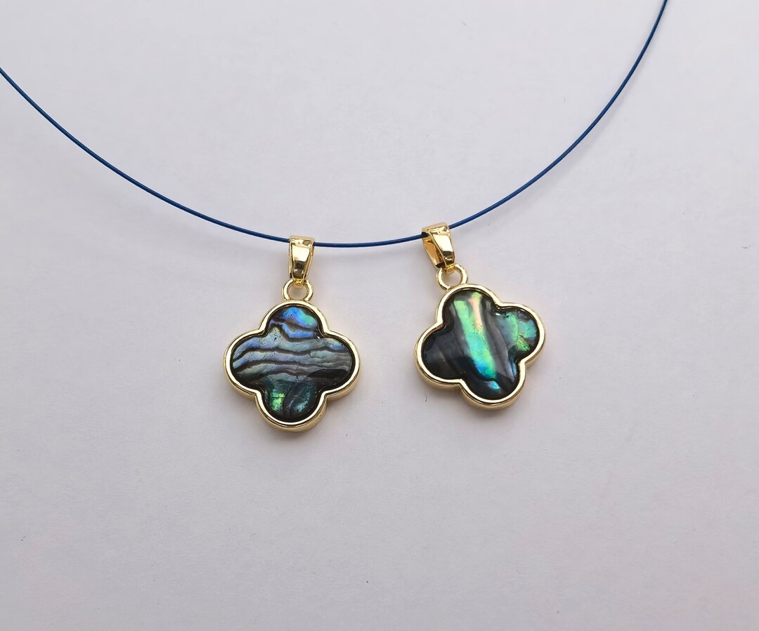 2 - 50 Pcs Abalone Shell Four Leaf Clover Charms, 14x17mm Gold Plated ...