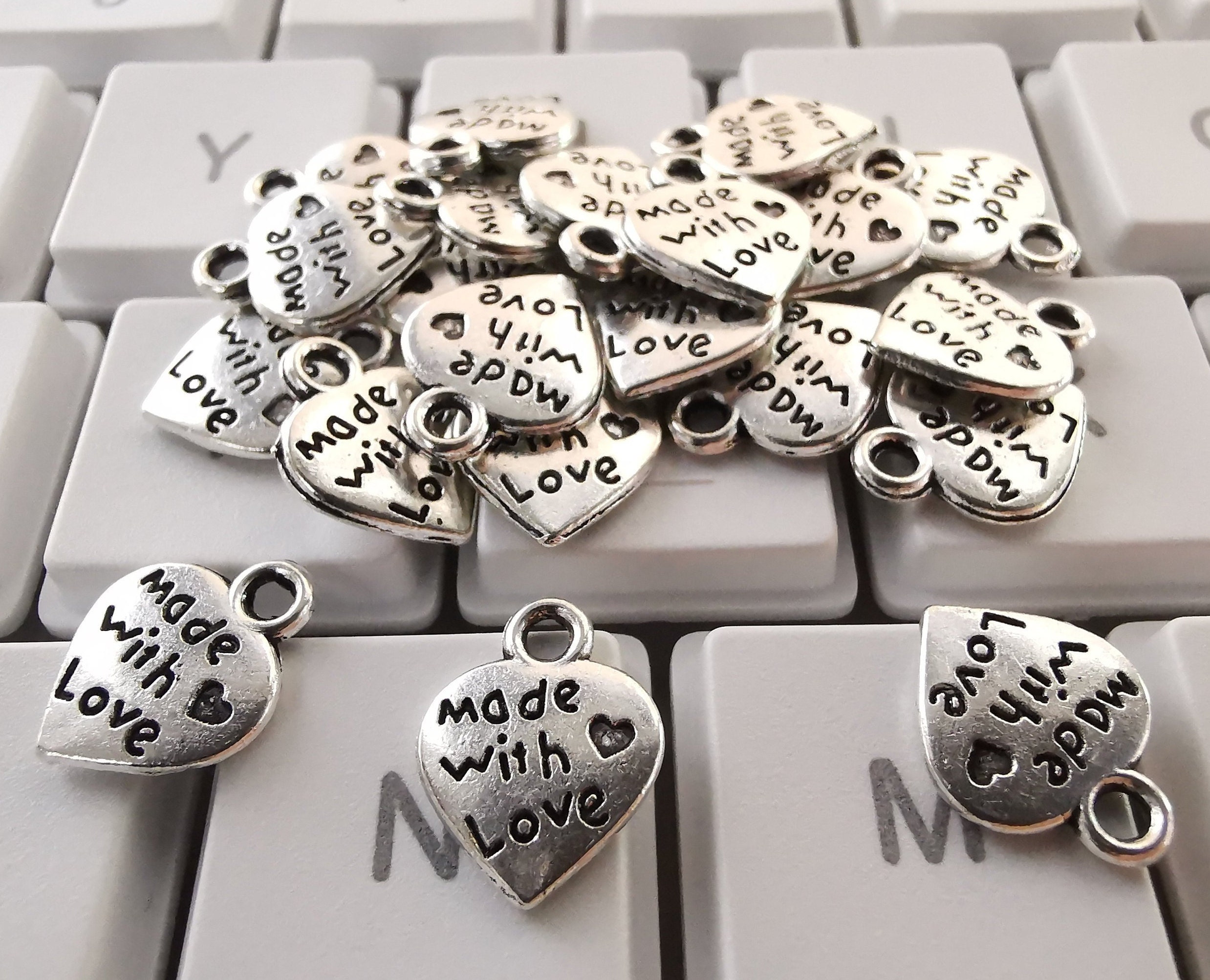 50 Pcs Double Sided Made With Love Charms Antique Silver Tiny - Etsy