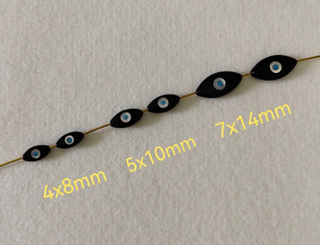 Black Mother of Pearl Evil Eye Beads, Double Sided Pearl Eye Beads, 4 ...