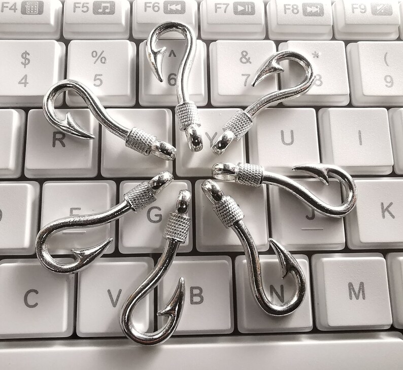 20 pcs Antique Silver Fish Hook Charm Pendant Silver Hook | Etsy