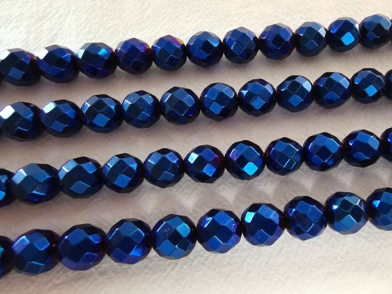 1 Full Strand Faceted Hematite Round Beads, Blue Hematite Beads ...