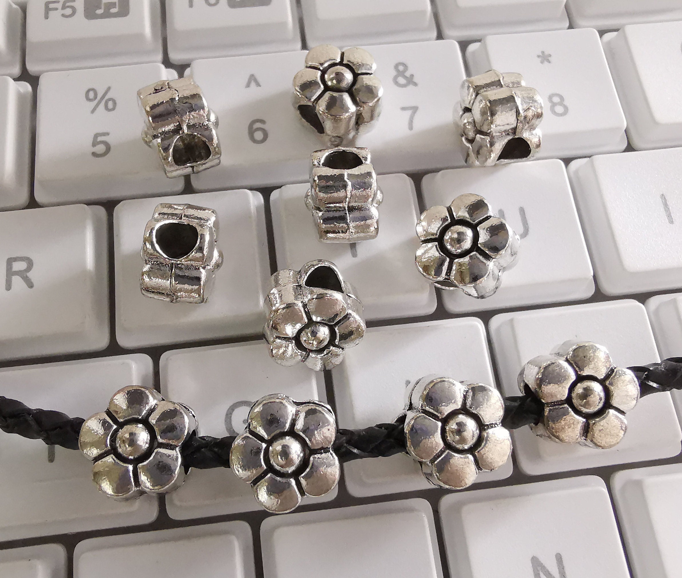 20pcs Double Sided Antique Silver Flower Beads Metal Large | Etsy