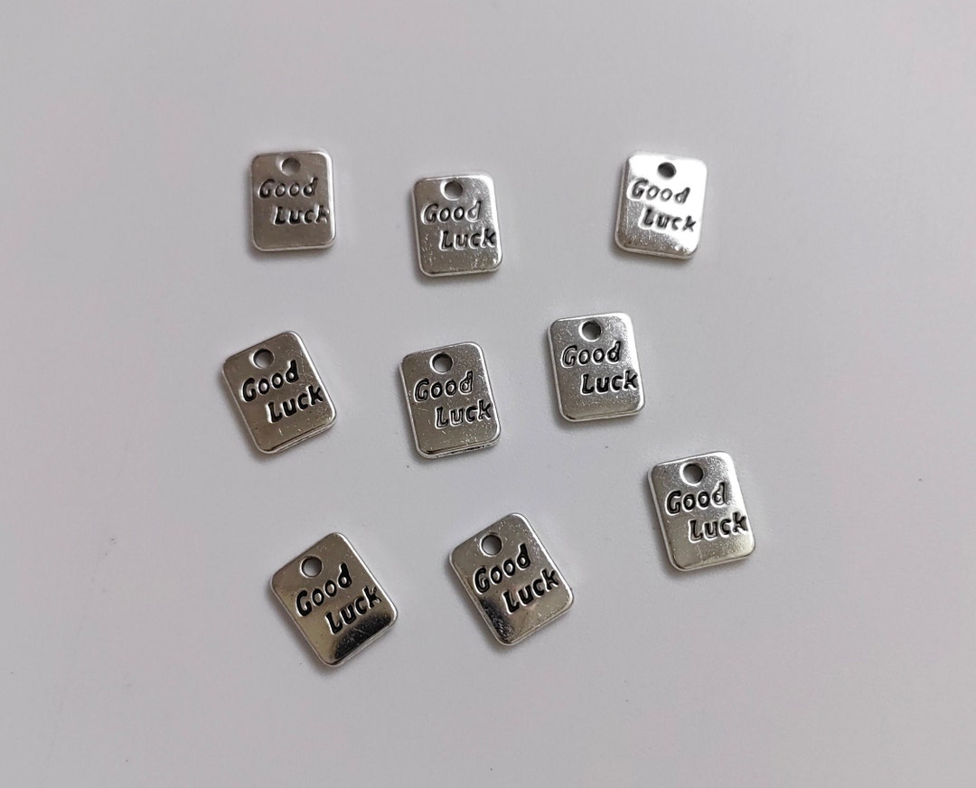 50 or 100pcs Double Sides Good Luck Charms, 7x9mm Antique Silver Good ...