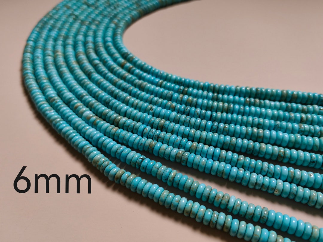 Smooth Turquoise Rondelle Beads, 6mm Blue Turquoise Beads, Hole 1 Mm ...