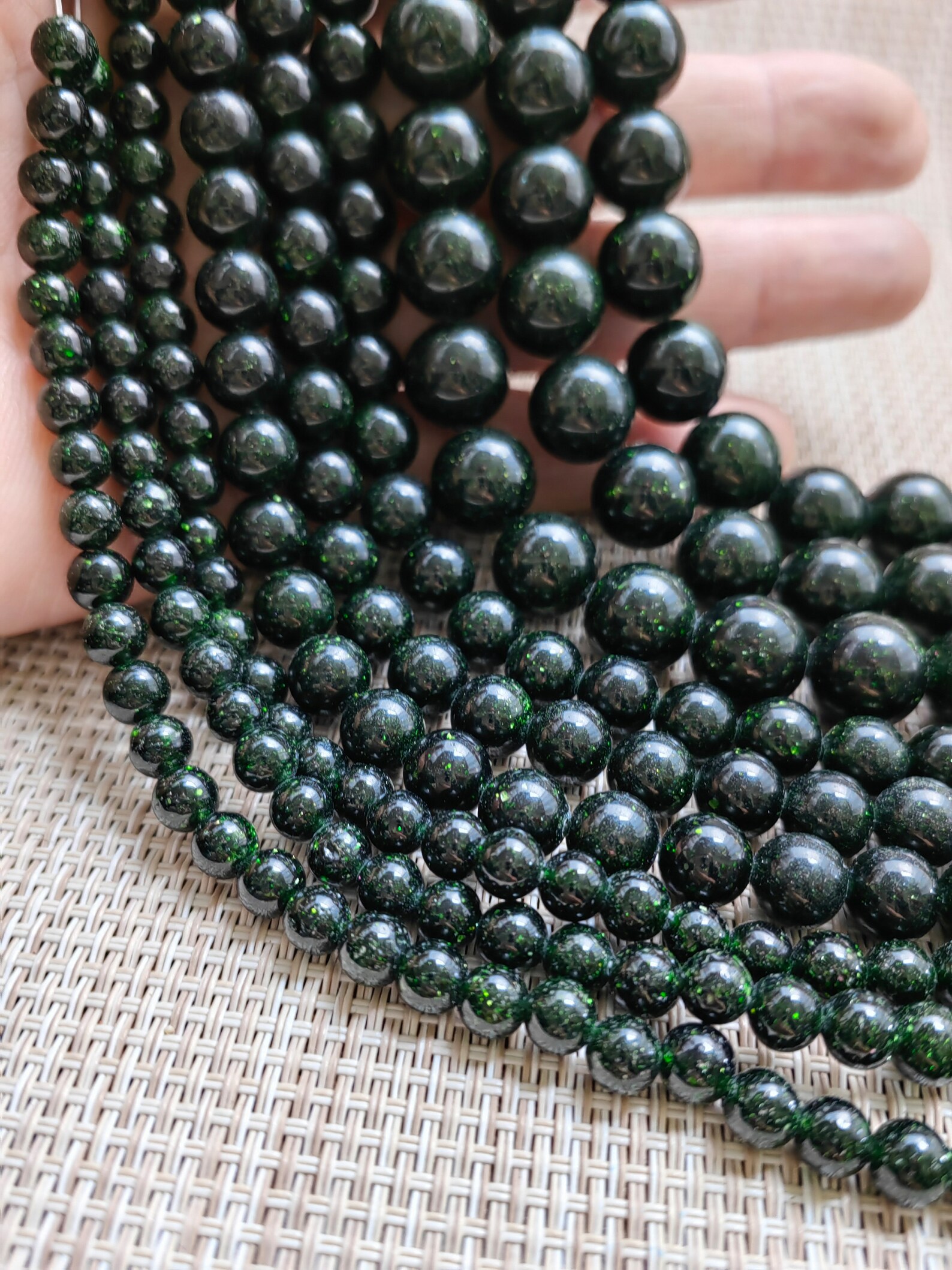 1 Full Strand Smooth Green Goldstone Beads Green Sand Stone - Etsy