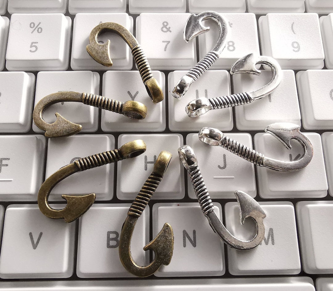 30pcs Fish Hook Charm Pendant, Metal Fish Hook Charms, Fishing Hook ...
