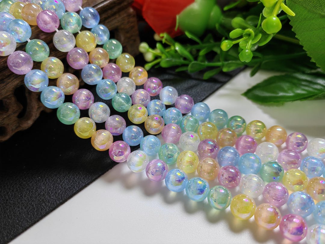 Smooth Mixed Color Selenite Round Beads, Electroplated Rainbow Selenite ...
