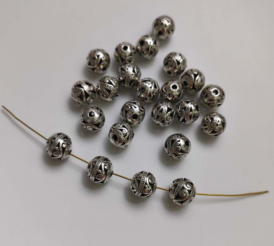 10mm Antique Silver Metal Spacer Beads, Hollowed Out Beads, Tibetan ...