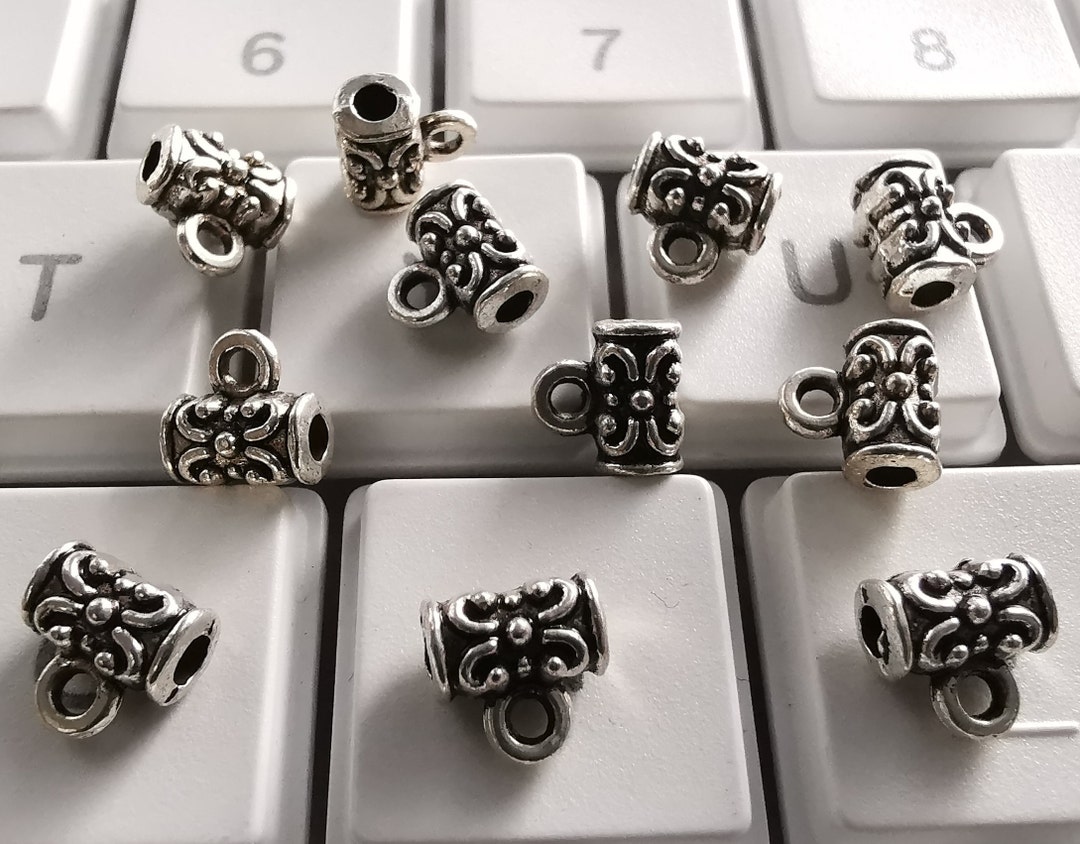30 or 50 Pcs Antique Silver Metal Bail Beads, 7x7mm Little Bail Spacer ...