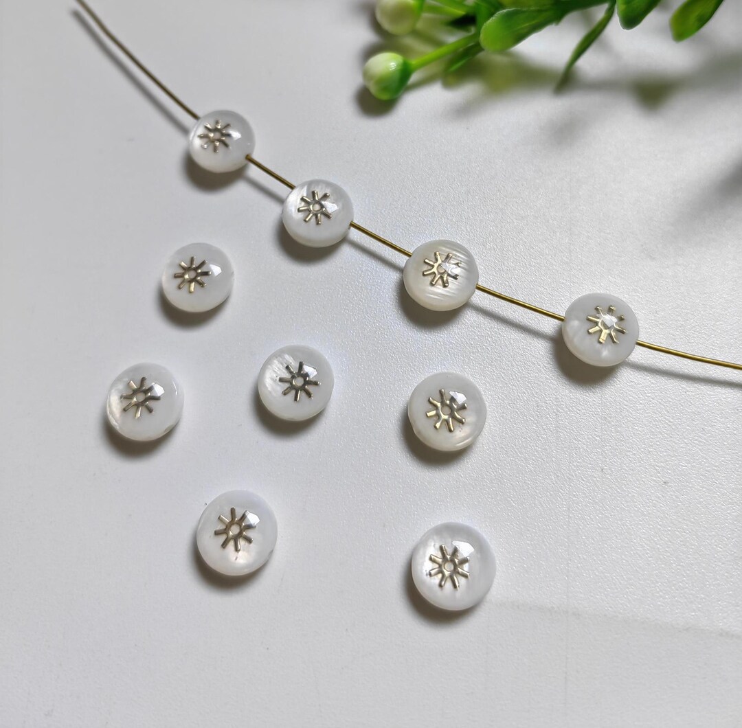 8mm Mother of Pearl Sun Beads, Double Sided White Shell With Gold Sun ...