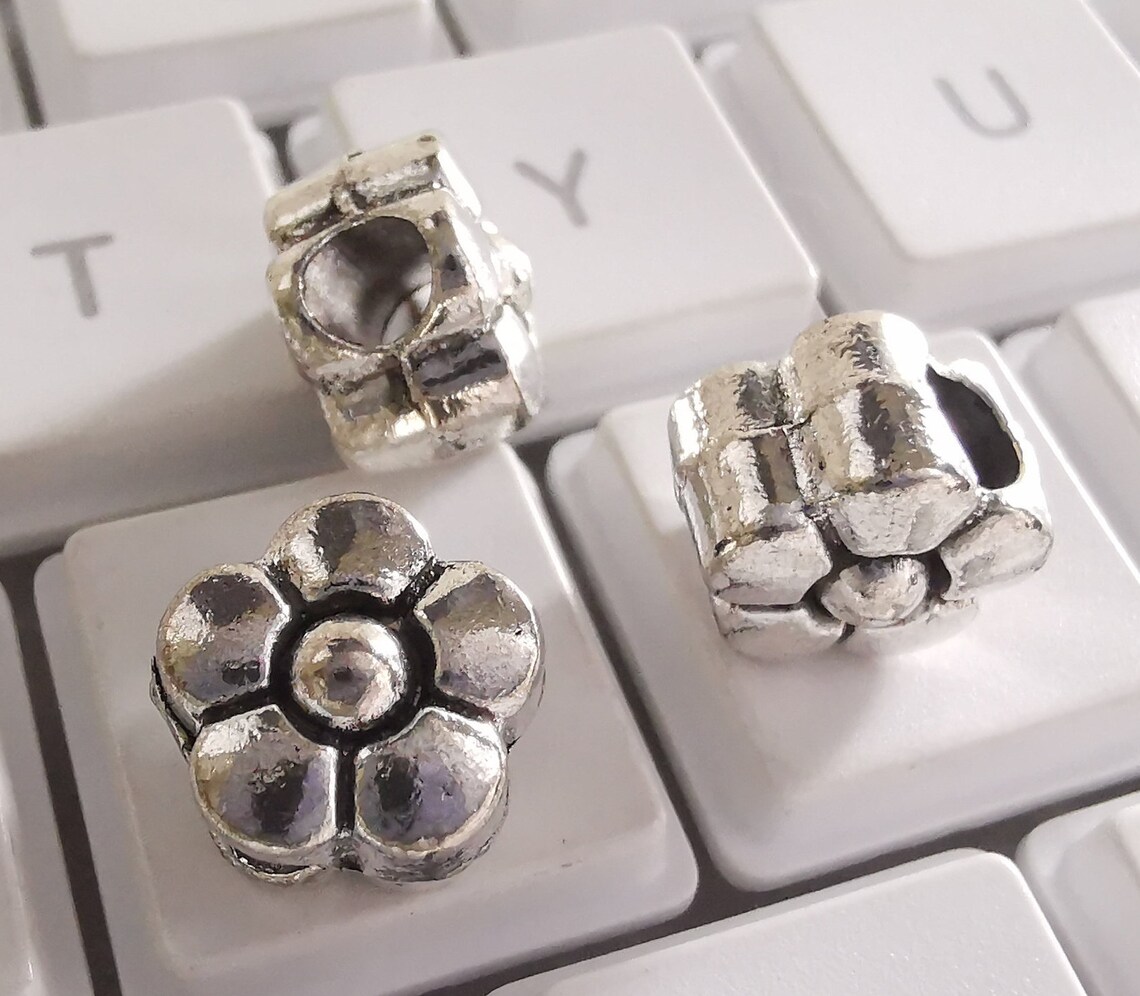 20pcs Double Sided Antique Silver Flower Beads 11x8.5mm Large - Etsy