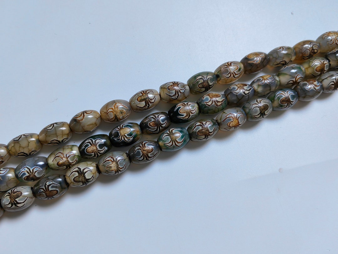 25pcs Spider Pattern Dzi Beads, Tibetan DZI Agate Beads, 10x14mm DZI ...