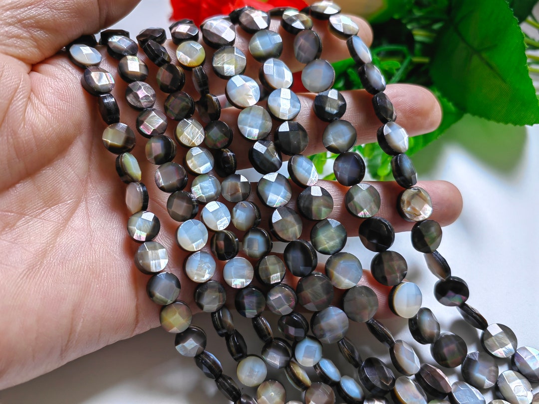 Faceted Black Lip Shell Flat Round Beads, 8mm 10mm Shell Coin Beads ...