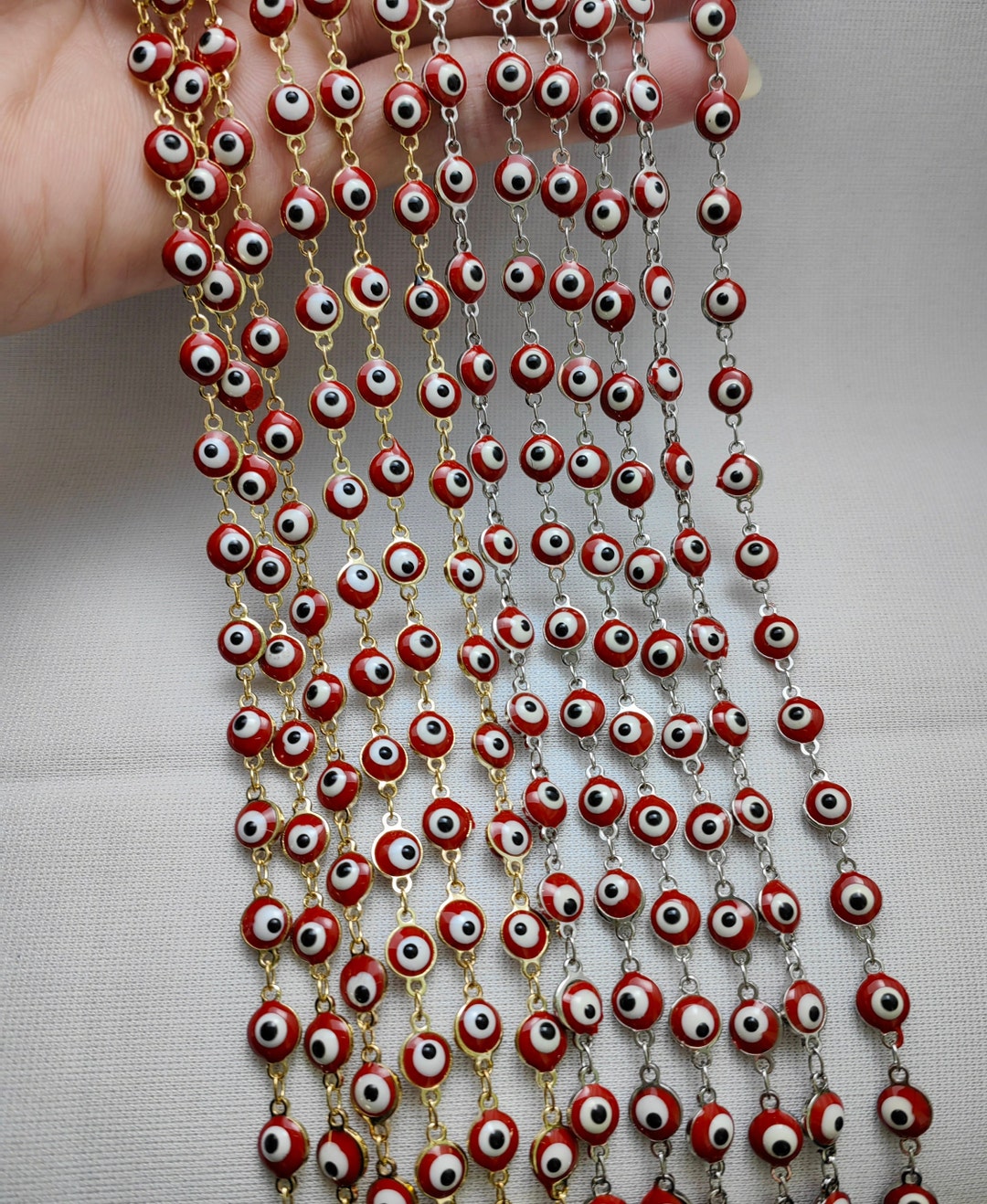 1 - 5 Meters Double Sided Evil Eye Chain, 6.5mm Multicolor Evil Eye ...