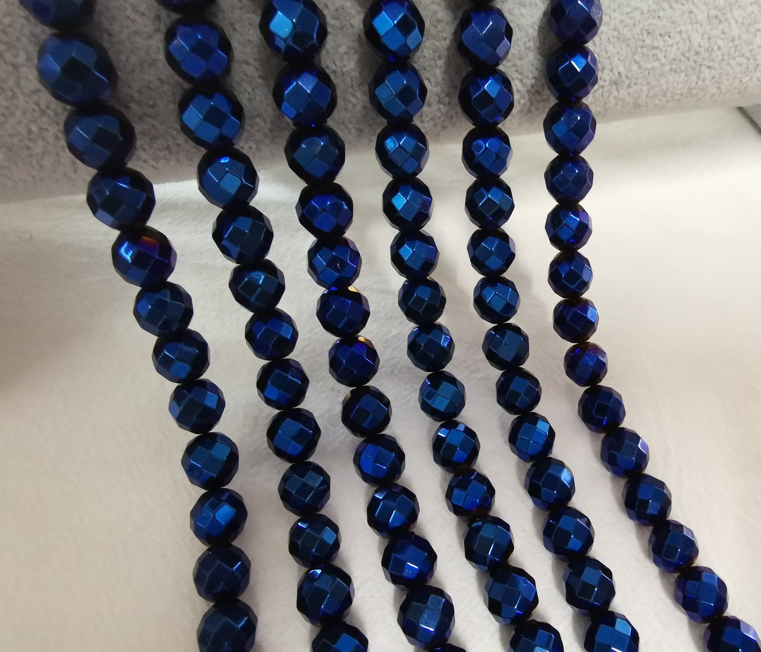 1 Full Strand Faceted Hematite Round Beads, Blue Hematite Beads ...