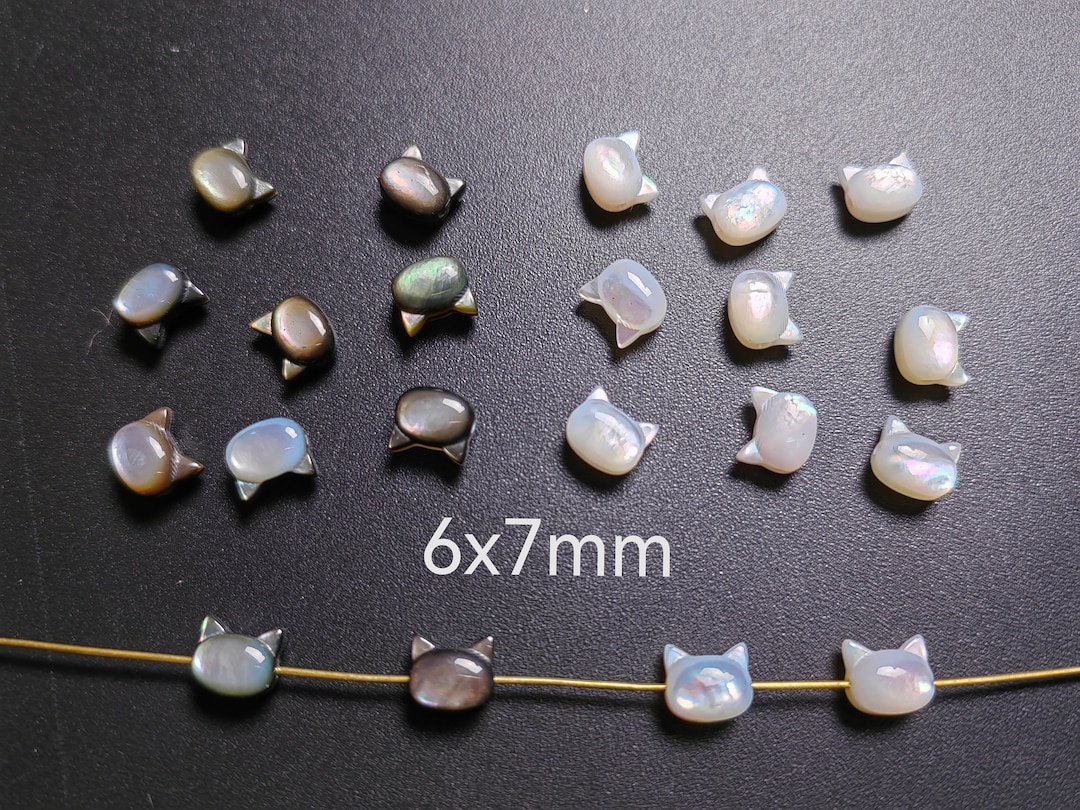 5 - 100 Pcs Mother of Pearl Cat Beads, Natural Pearl Shell Cat Beads ...