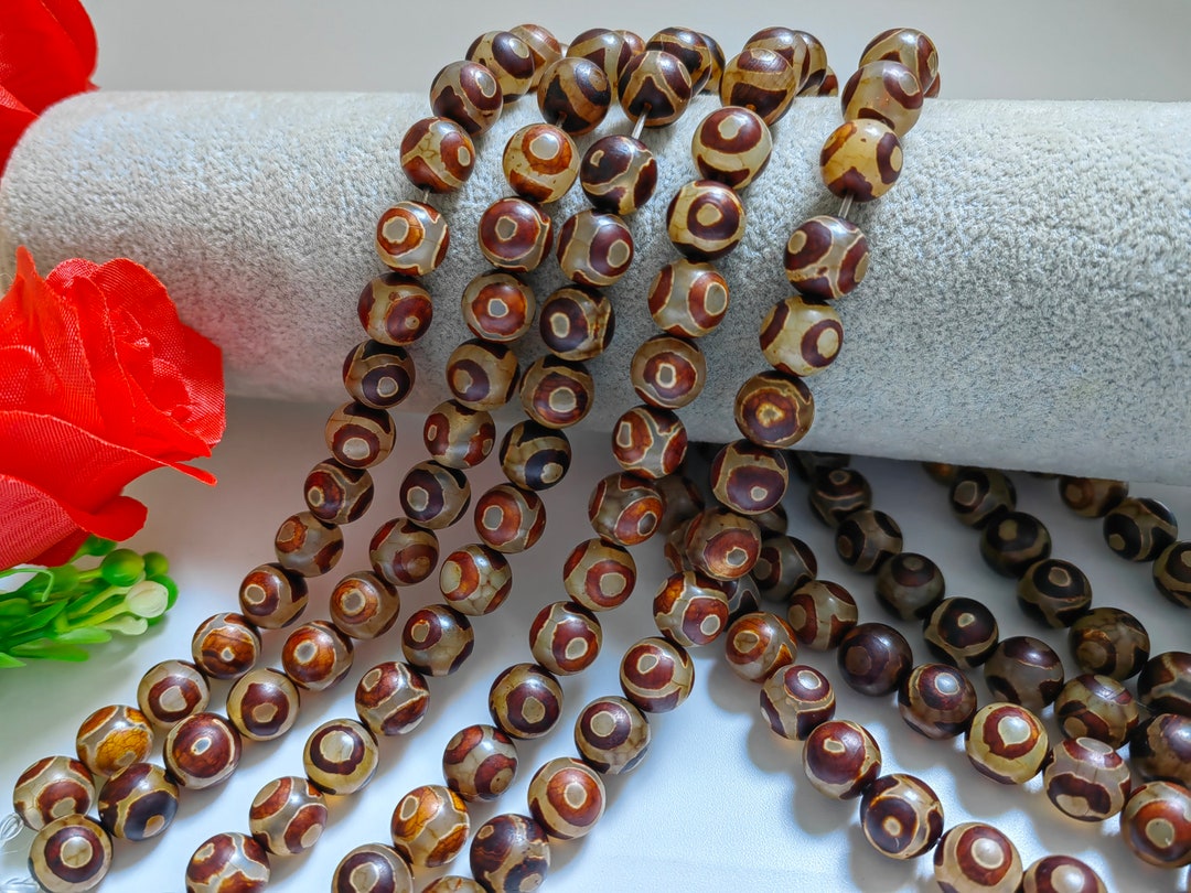 Antique Brown Tibetan DZI Beads, Eye DZI Agate Round Beads, 8mm 10mm 3 ...