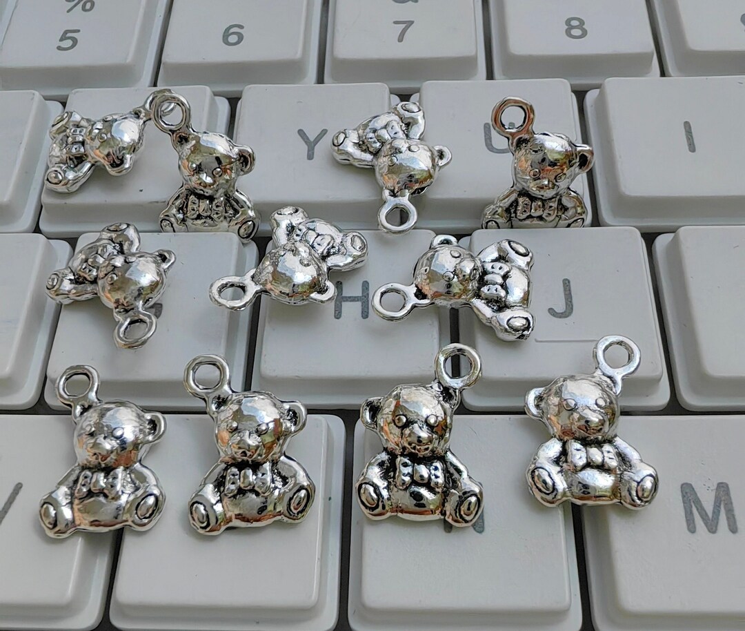 30 or 50pcs Double Sided Teddy Bear Charms, 10x14 Mm Antique Silver ...