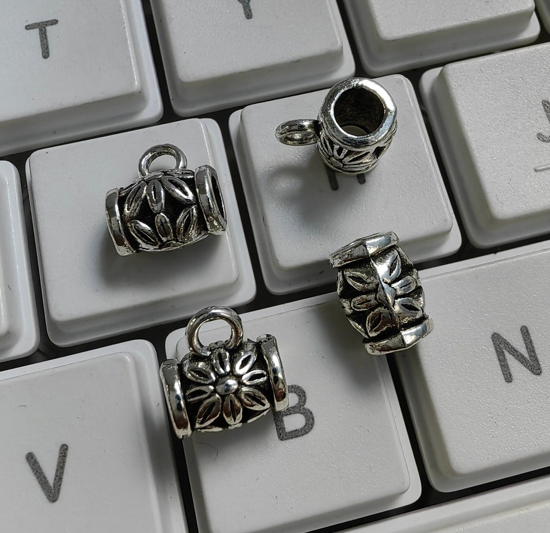 30 - 50pcs Antique Silver Metal Bail Beads, Carved Flower Bail Beads ...