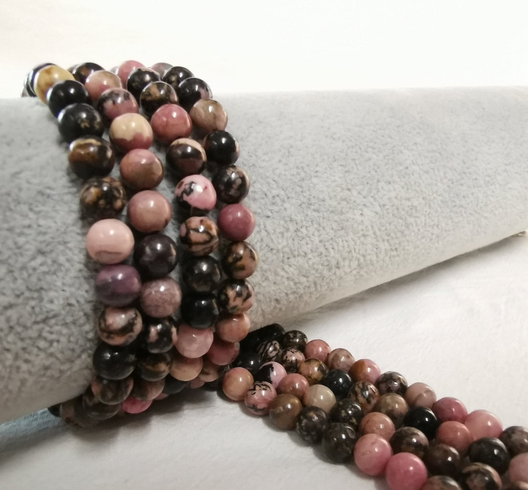 1 Full Strand Black Line Rhodonite Round Beads, Smooth Natural ...