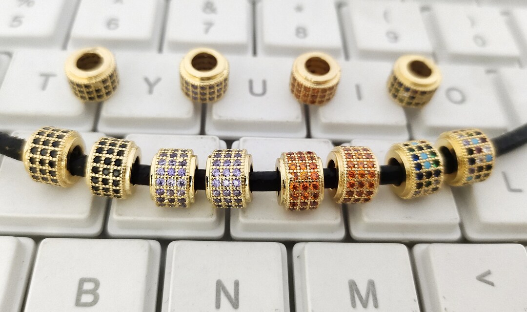 9x6mm Cubic Zirconia Micro Pave Beads, Hole 4mm, CZ Large Hole Rondelle ...