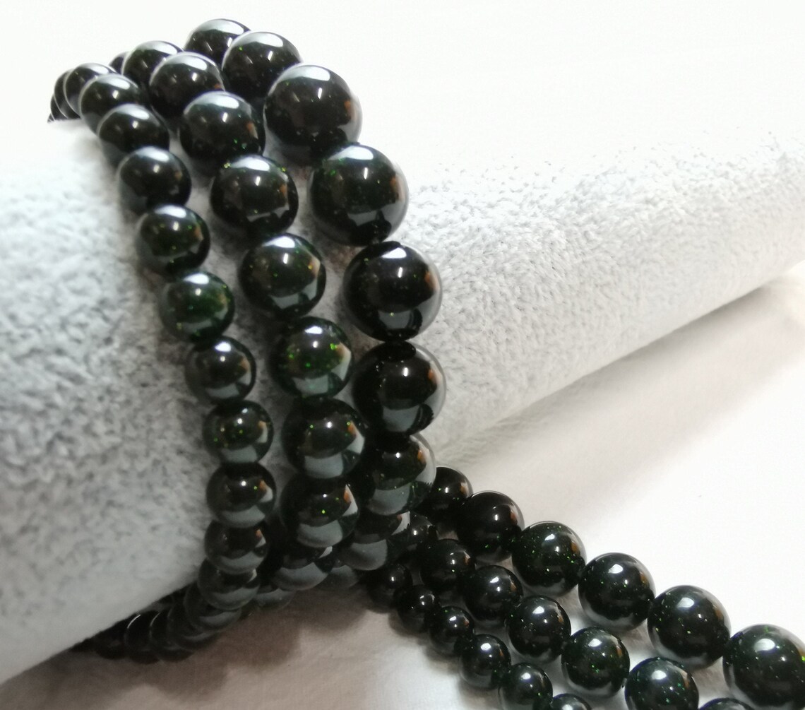 1 Full Strand Smooth Green Goldstone Beads Green Sand Stone - Etsy