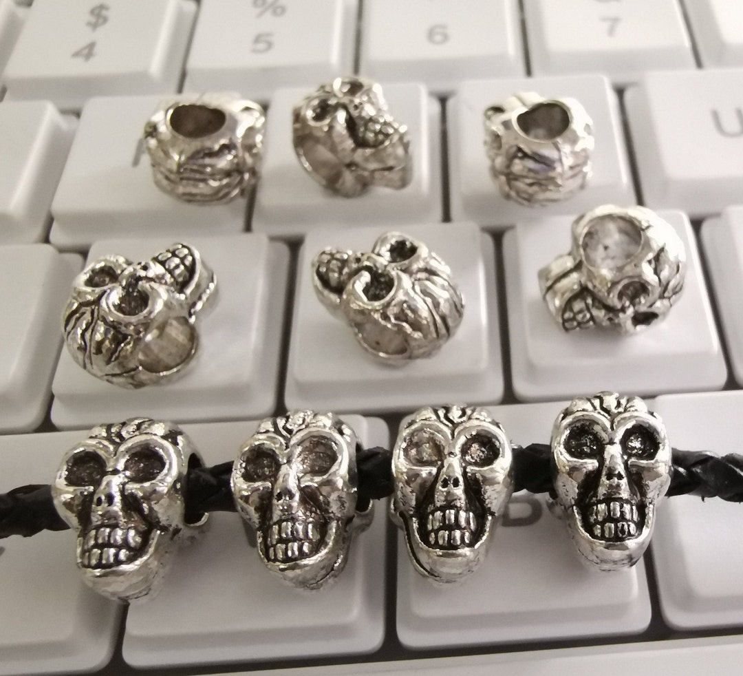 20pcs Double Sided Large Hole Skull Beads, Antique Silver Skull Beads ...